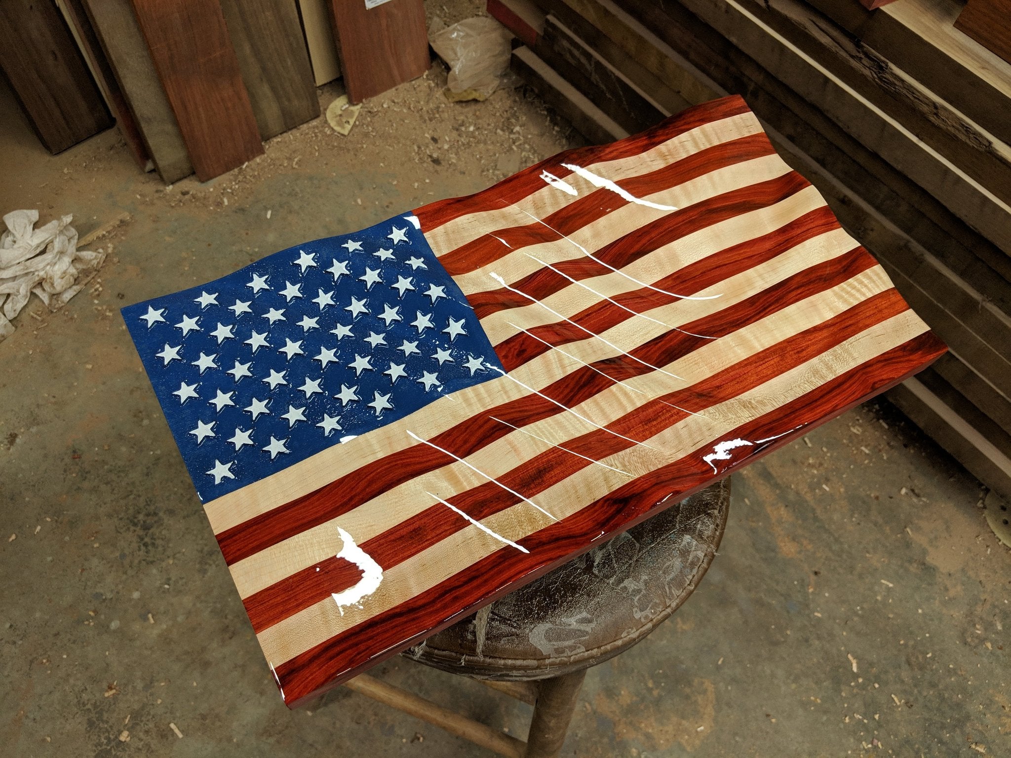 Wavy American Wood Flag